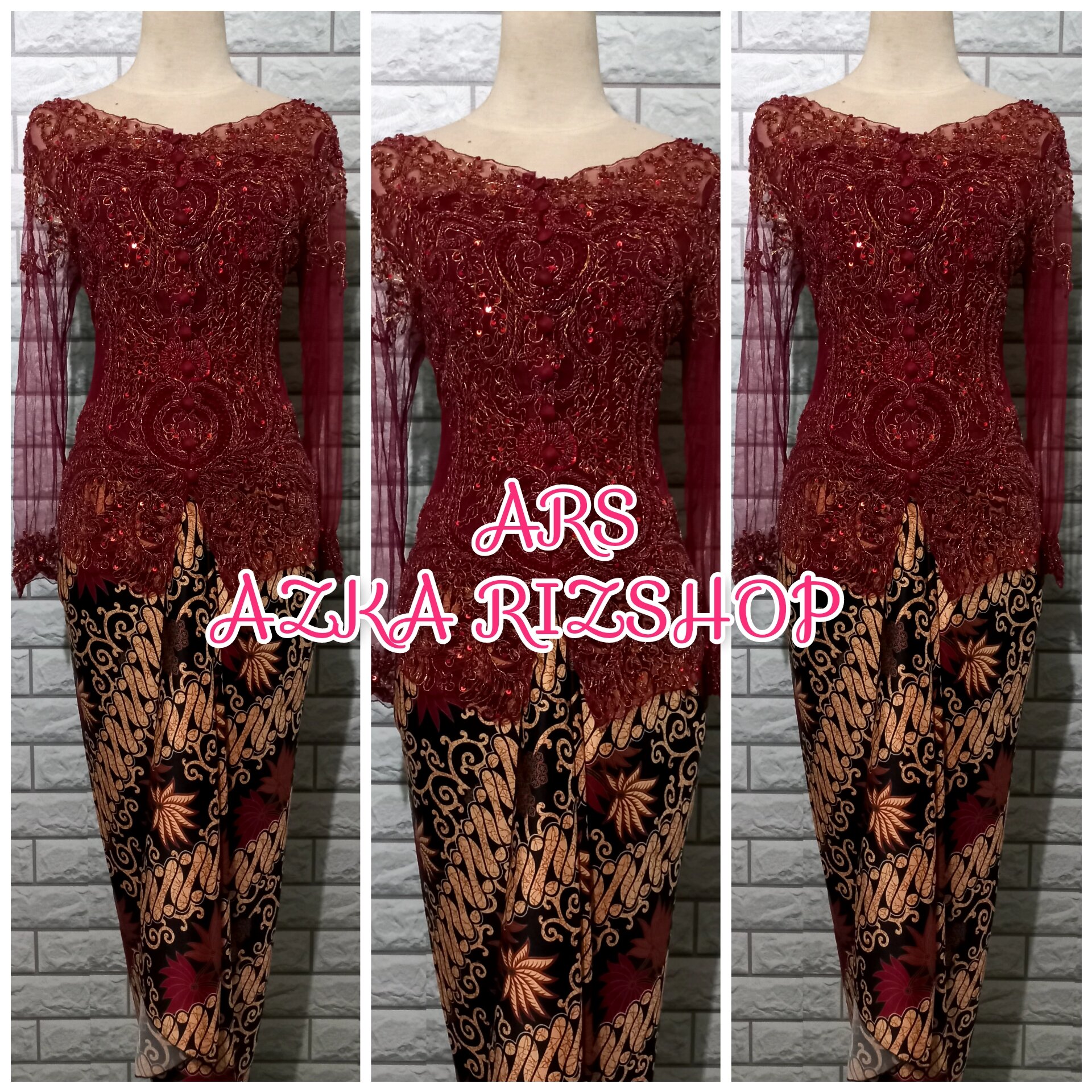 set kebaya pesta maroon kebaya modern + longtorso dan rok lilit ...