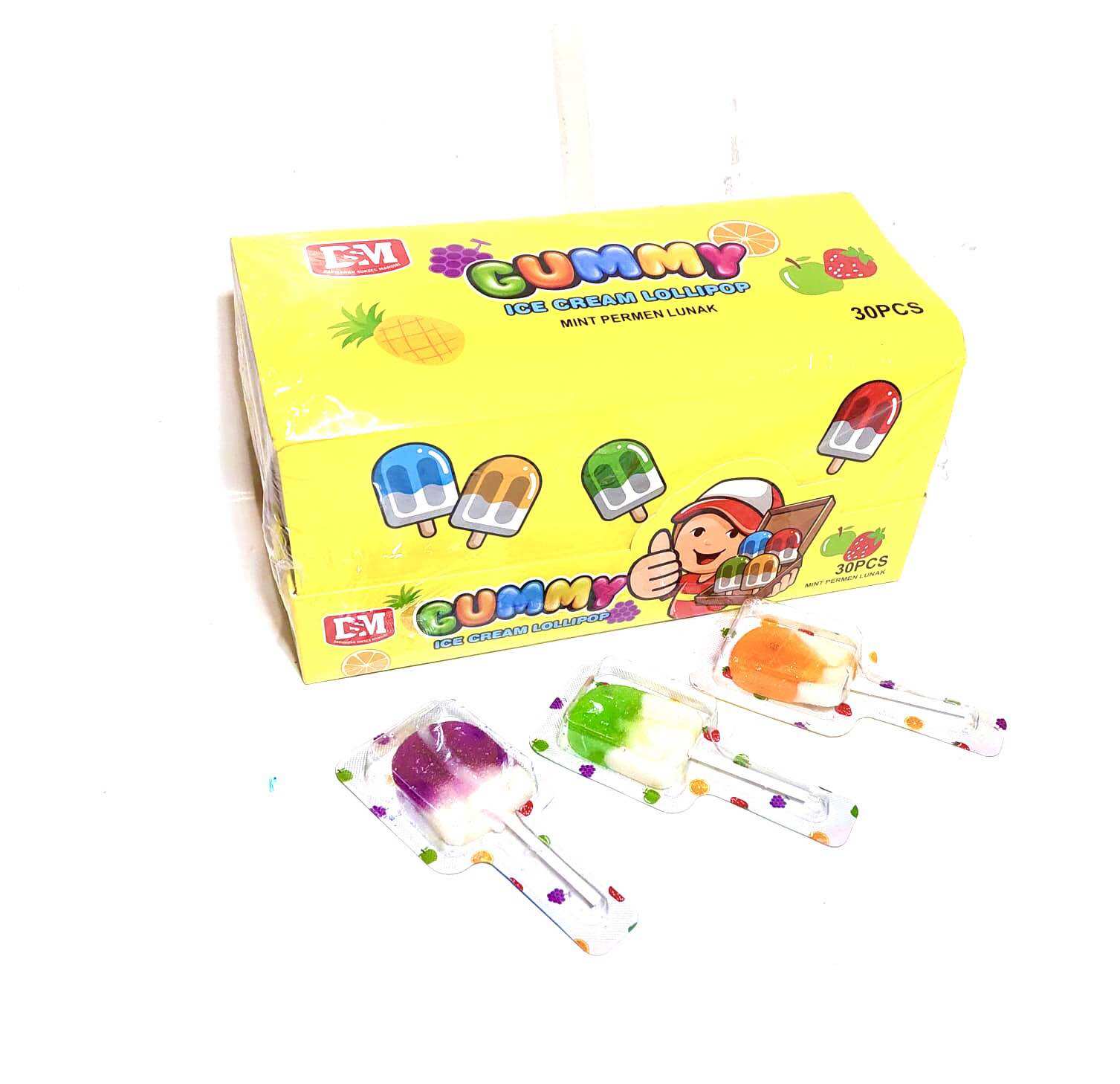 Gummy Ice Cream Lollipop Mint Permen Lunak Aneka Rasa ( 1 box isi 30 ...
