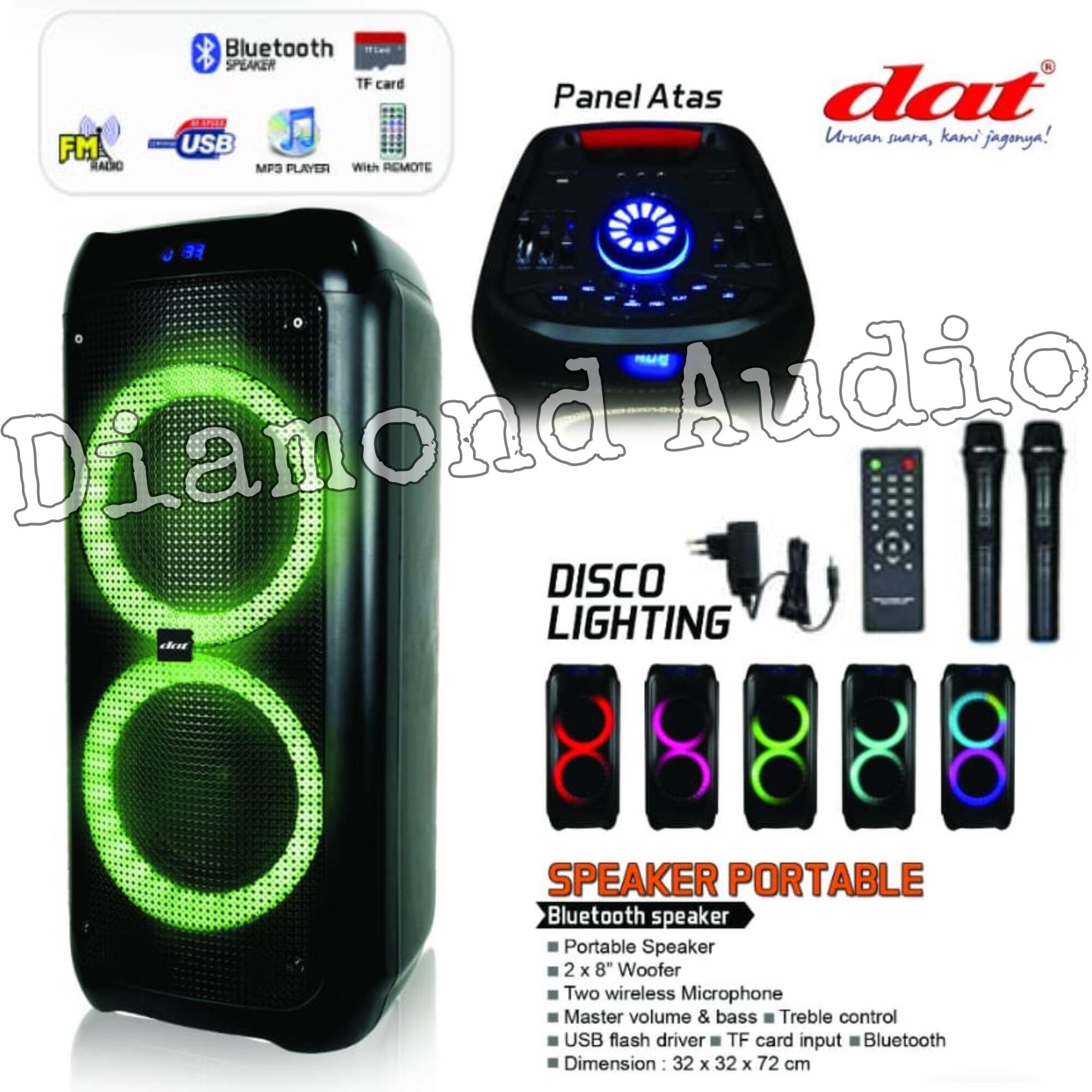 Speaker Portable Dat Dt2128 Max2 Trolley Usb Bluetooth Original 8 Inch ...