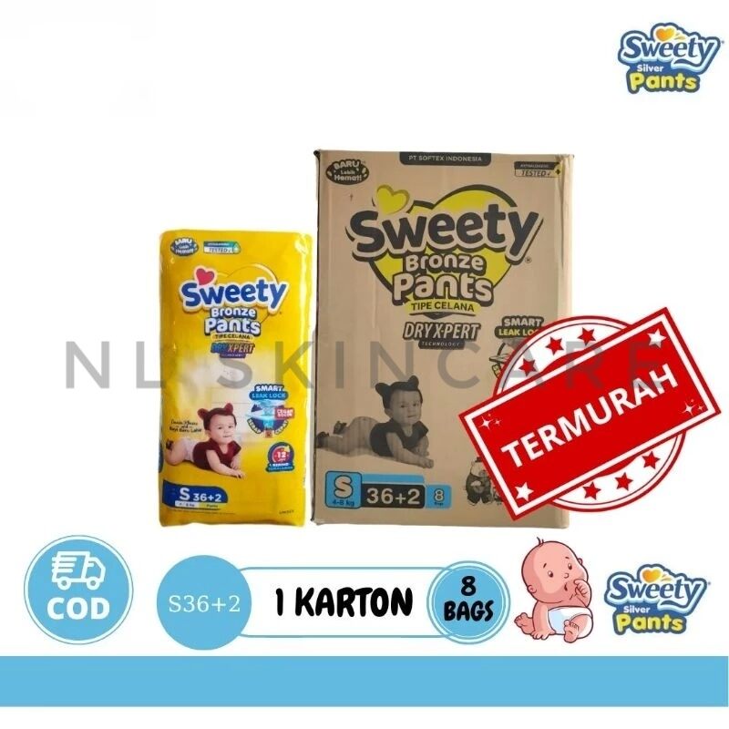 PAKET 1 KARTON PEMPERS SWEETY BRONZE DRY XPERT S36+2 / M32 / L28 ...