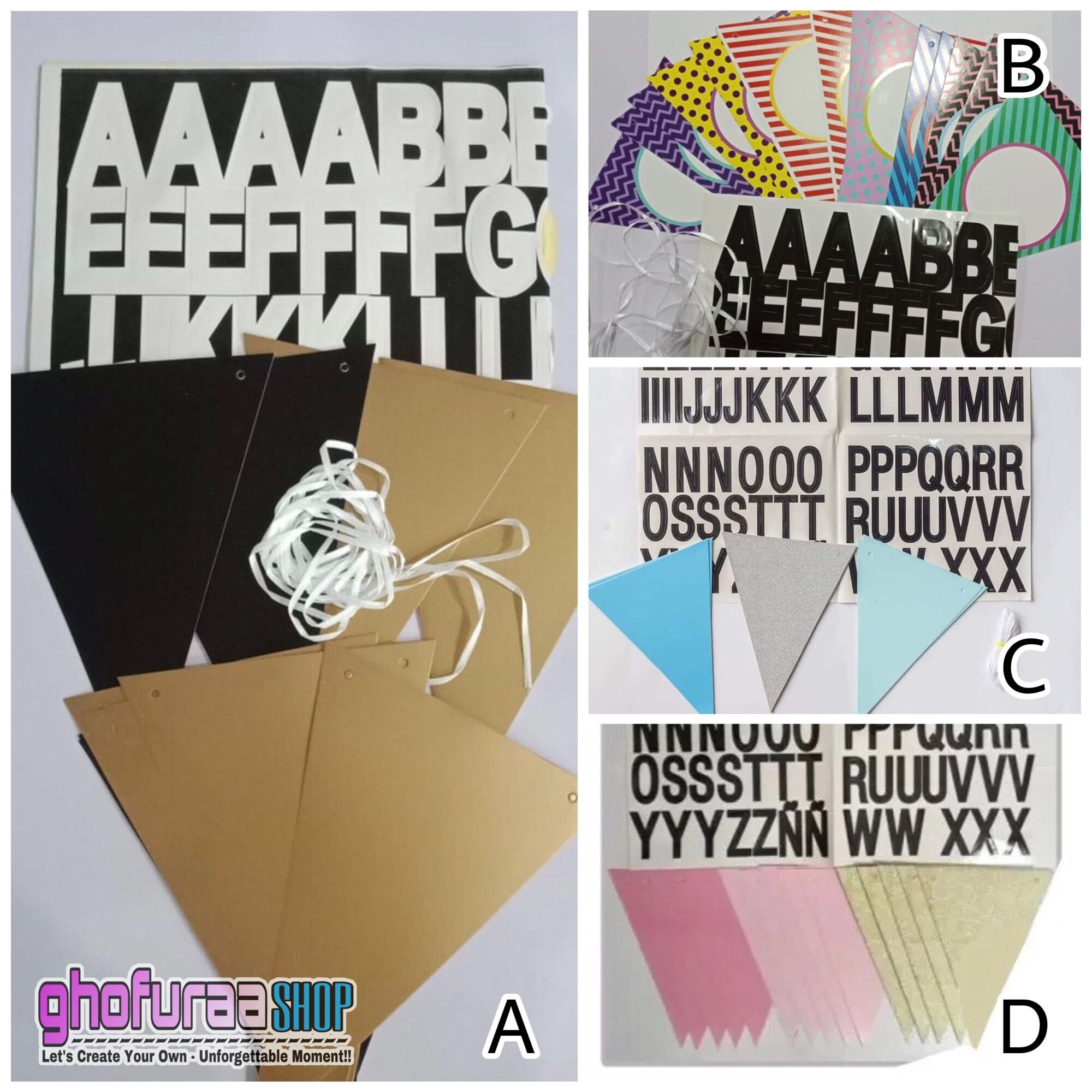 Banner flag DIY bunting flag Stiker custom nama tulisan huruf bentuk ...