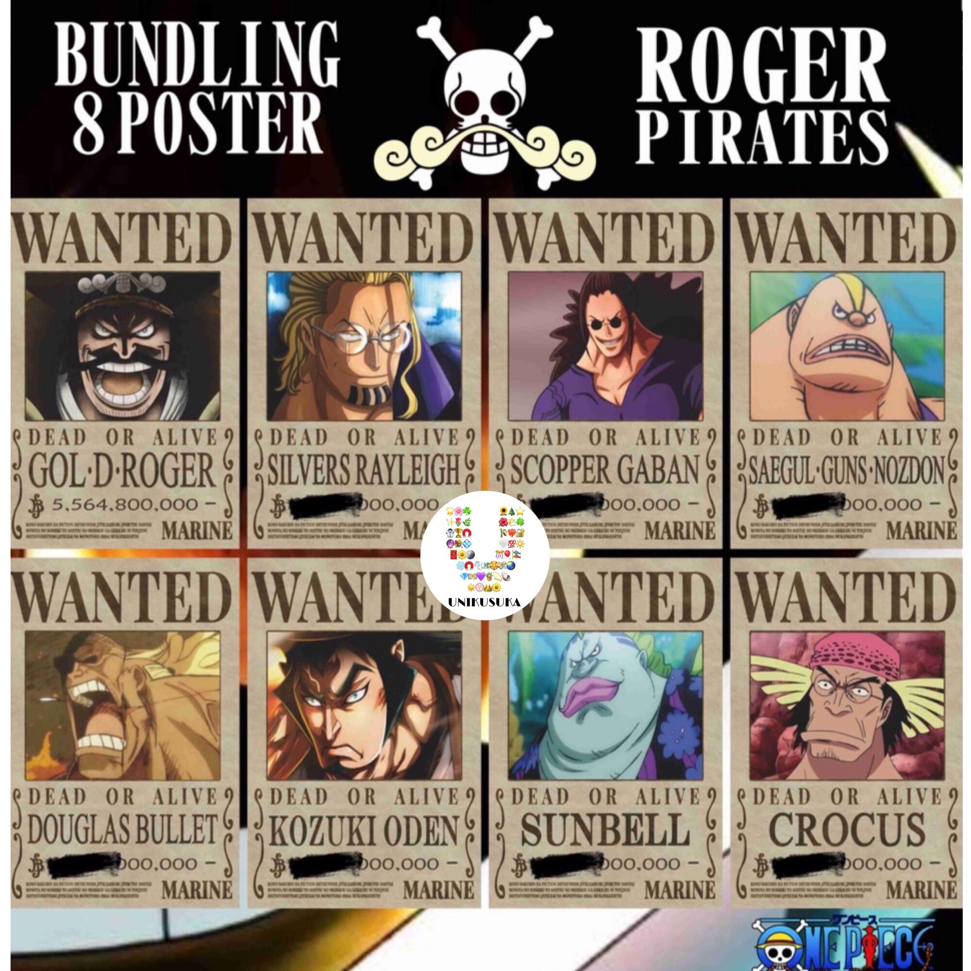[UNIKUSUKA] POSTER ONE PIECE WANTED 8 POSTER GOL D ROGER PIRATES ...