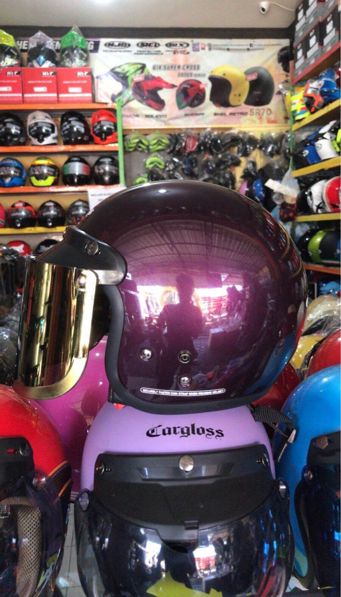 HELM CARGLOSS RETRO UNGU TUA METALIK KACA DATAR/CEMBUNG | Lazada Indonesia