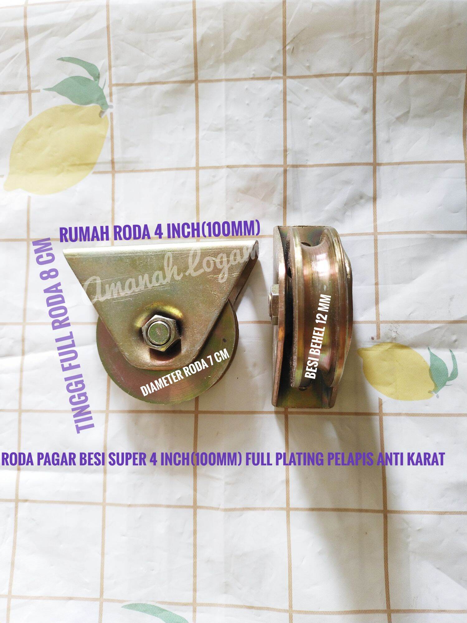 roda pagar besi super tipe segitiga 4 inch (100mm) full plating ...
