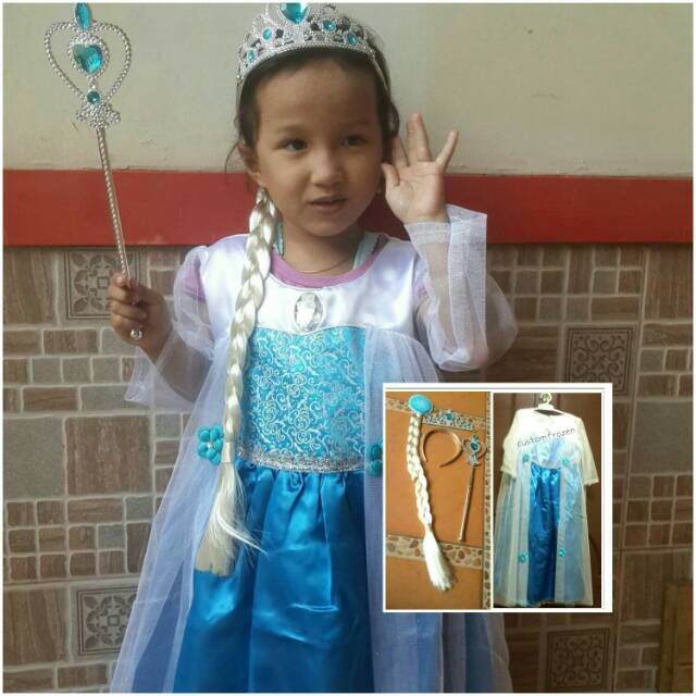 custom elsa frozen lengkap dengan aksesoris baju frozen | Lazada Indonesia
