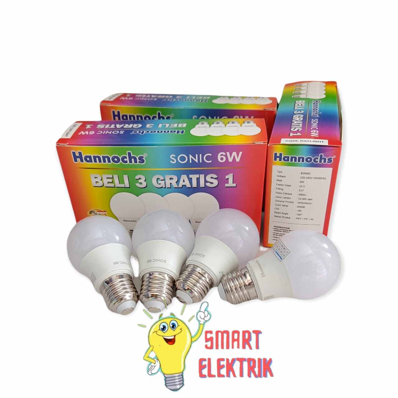 Lampu LED SONIC Hannochs 6 Watt Paket Beli 3 Gratis 1 Buy 3 Get 1 Hannochs SONIC | Lazada Indonesia