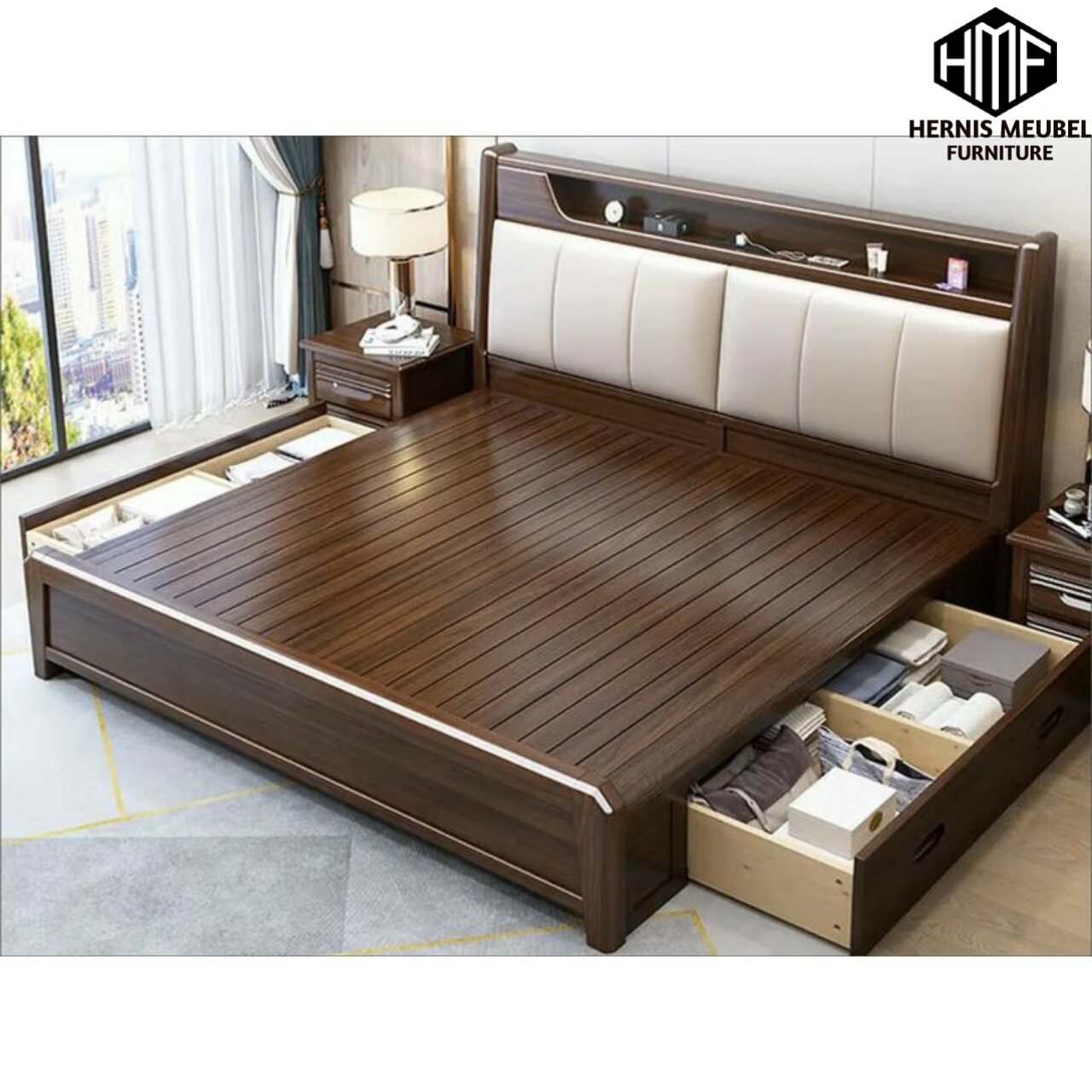 Dipan Minimalis 160×200 Laci Penyimpanan Dipan Kayu Dipan Kasur Dipan ...