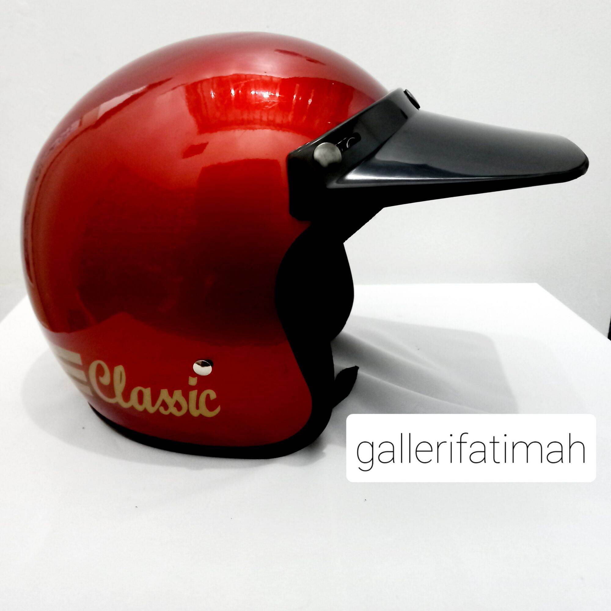 Helm bogo classic merah marun glossy kaca helm flat cembung bening ...