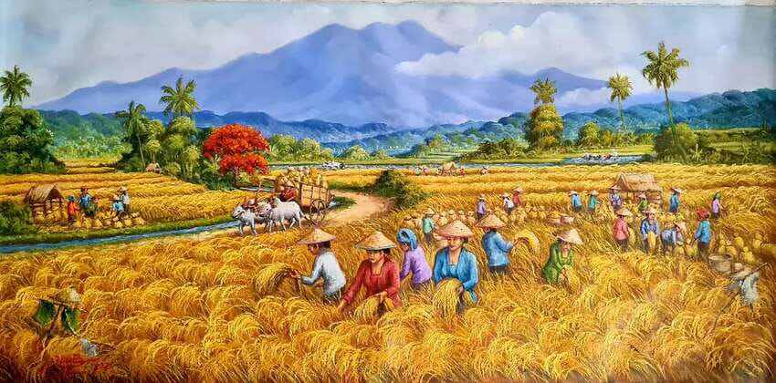 Lukisan Cetak, PETANI PANEN PADI, Ukuran JUMBO, 100×70cm DAN 150×100cm ...