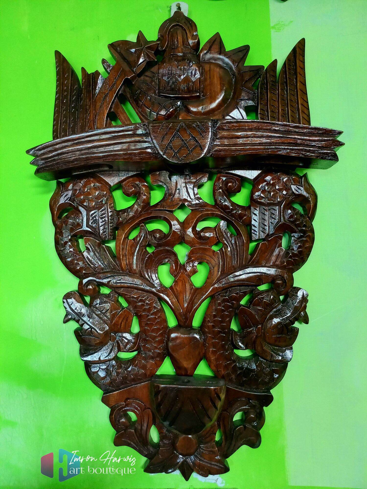 Blawong Kayu Jati Motif naga merak isi / lubang tiga (3) tempat ...