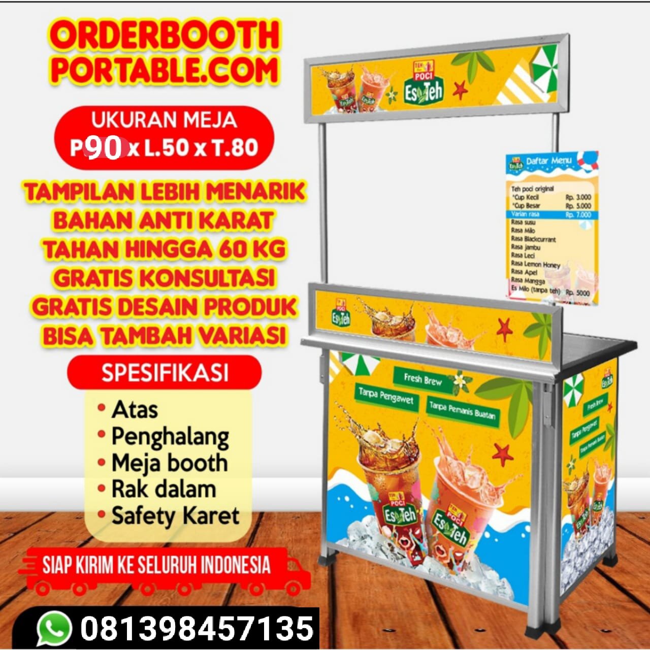 Meja Booth Portabel Es Teh gratis Y banner premium | Lazada Indonesia