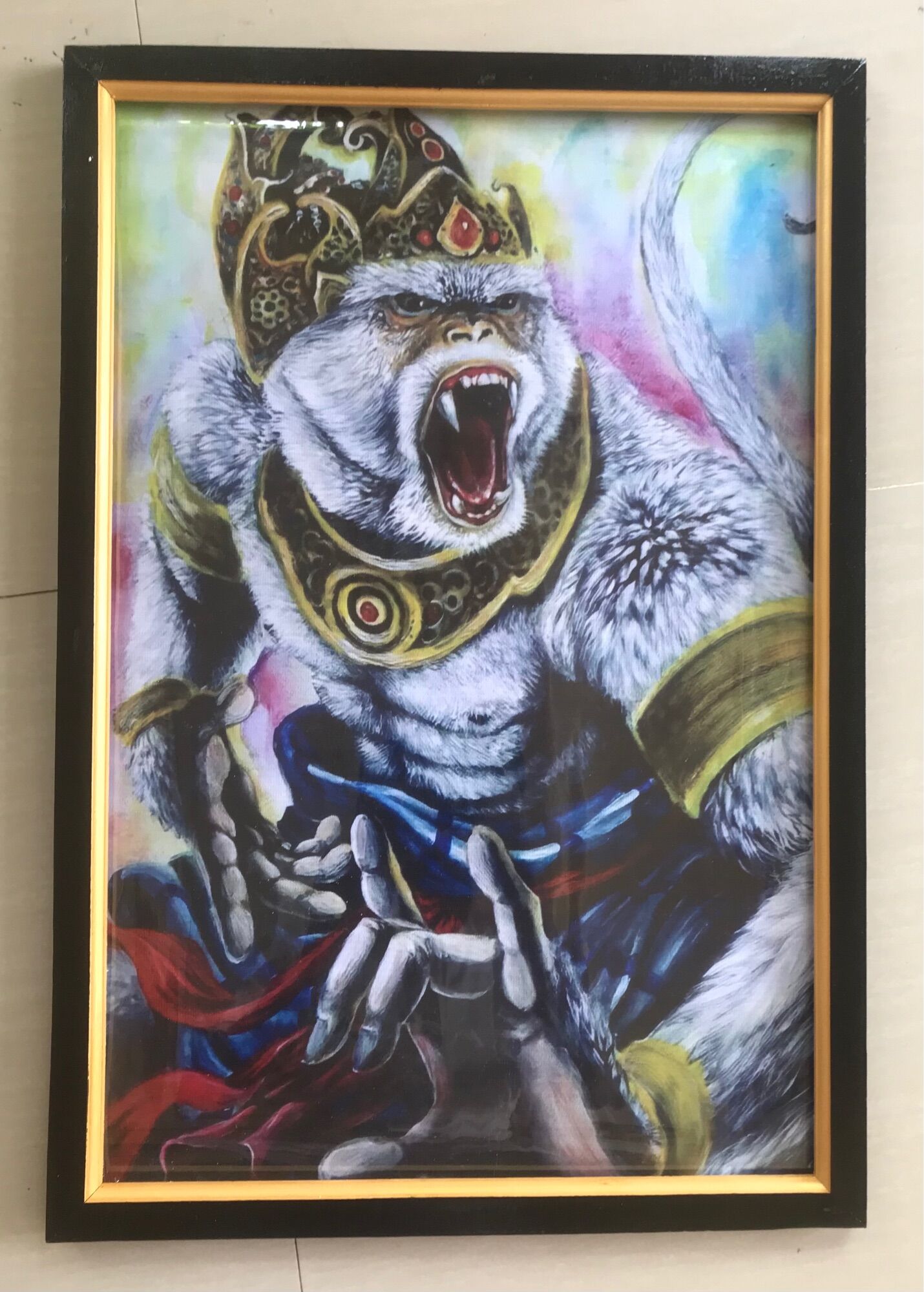 Cetak gambar Pewayangan Hanoman kera putih plus bingkai ukuran 65cm x ...