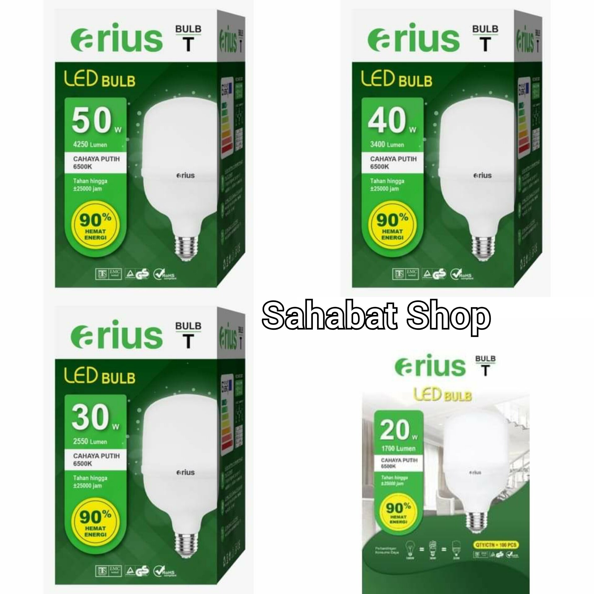 LAMPU LED PUTIH ARIUS T / LAMPU LED KAPSUL JUMBO 30 40 50 60 WATT SUPER ...