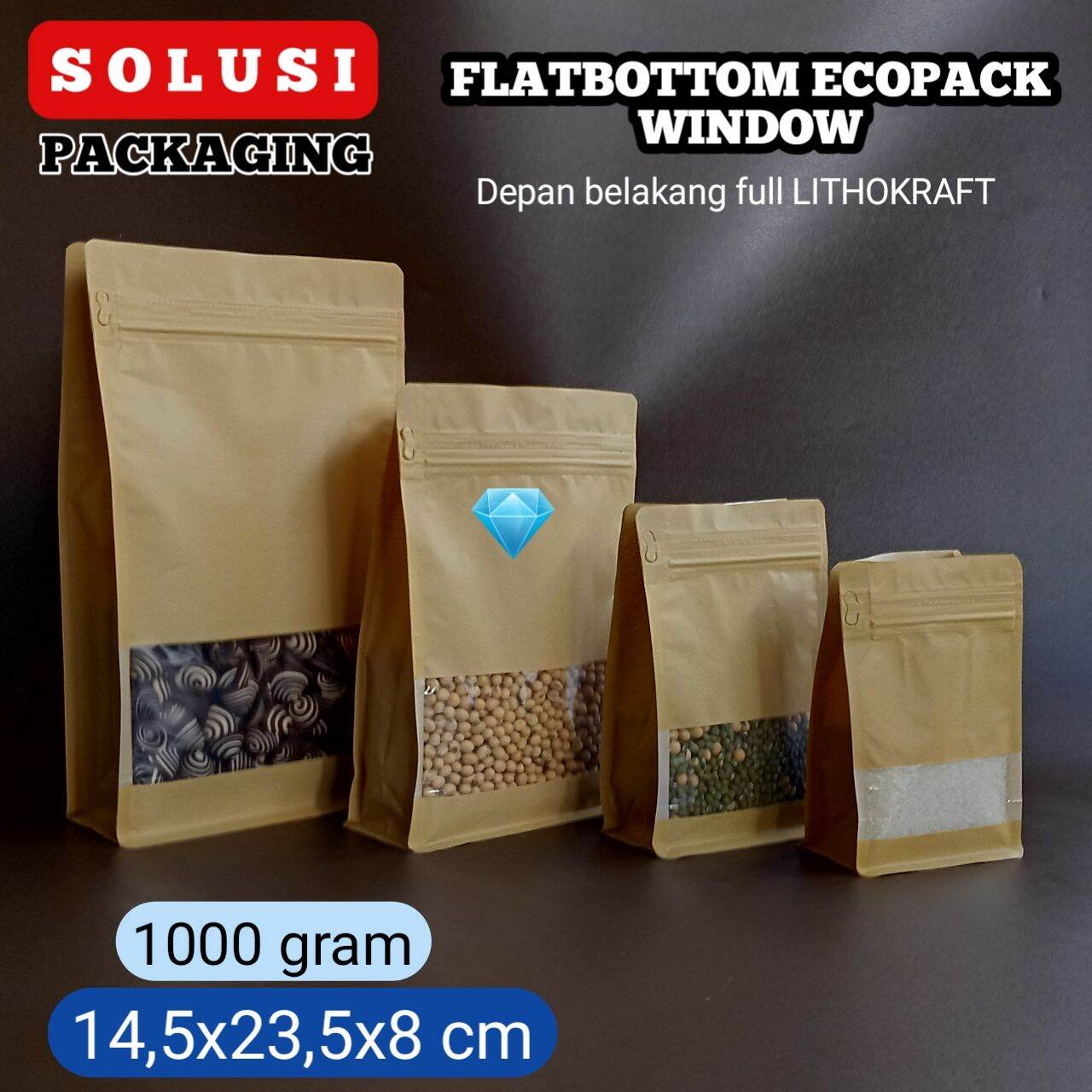 ISI 100 PCS FLAT BOTTOM PAPER KERTAS JENDELA 1Kg FB ECOPACK KPACK Bag ...