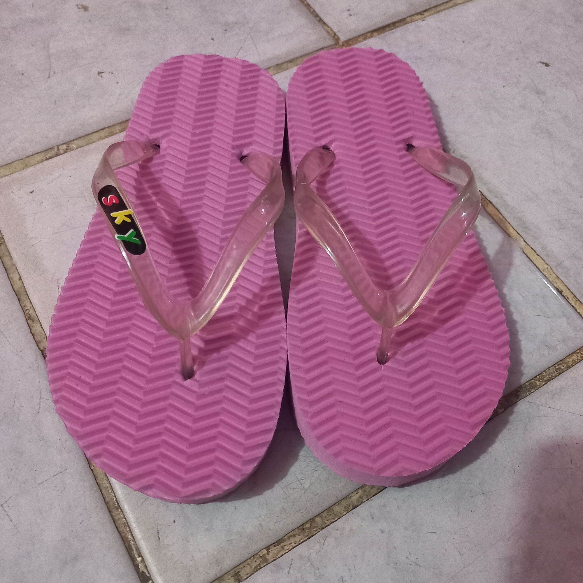 sandal jepit wanita sky rubber pink tali bening | Lazada Indonesia