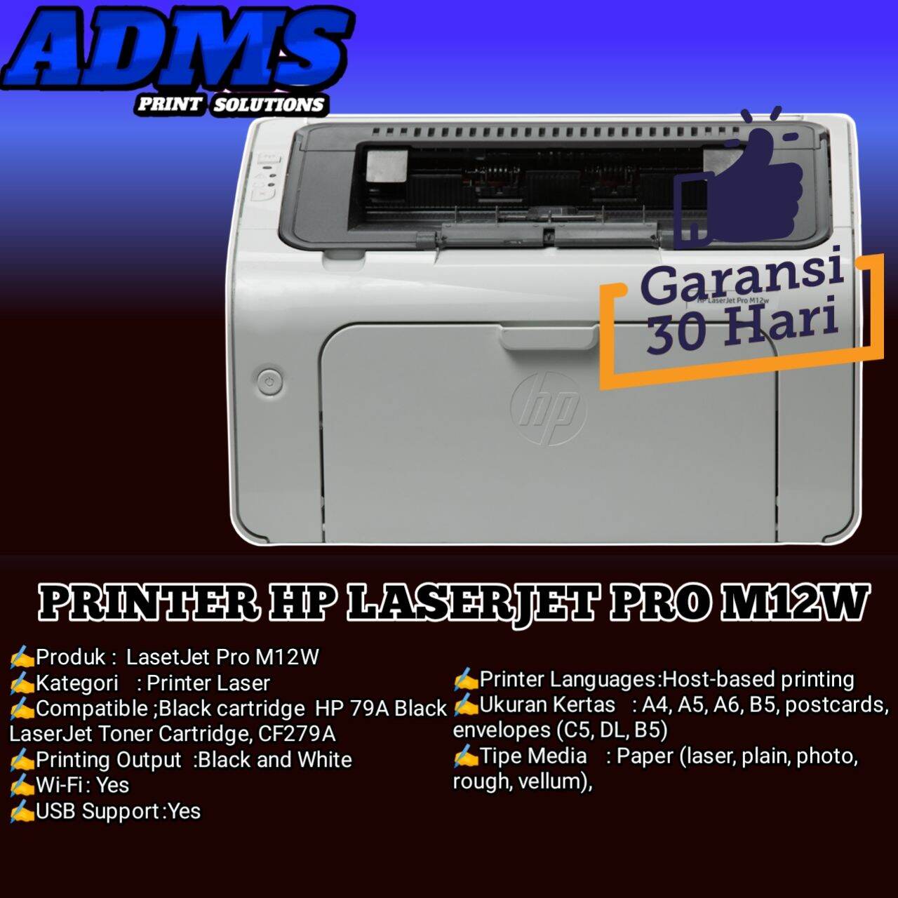 Printer Hp LaserJet Pro M12W | Lazada Indonesia