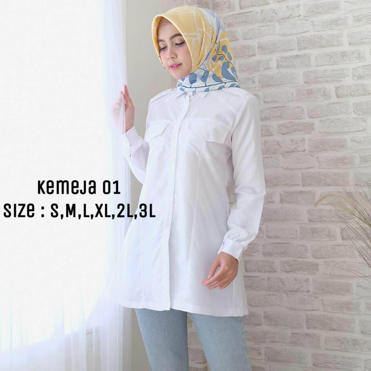 Ghaziya Outfit - KM 001 Atasan Kemeja Putih Lengan Panjang Wanita Kerja Kantoran PNS Kemeja ...