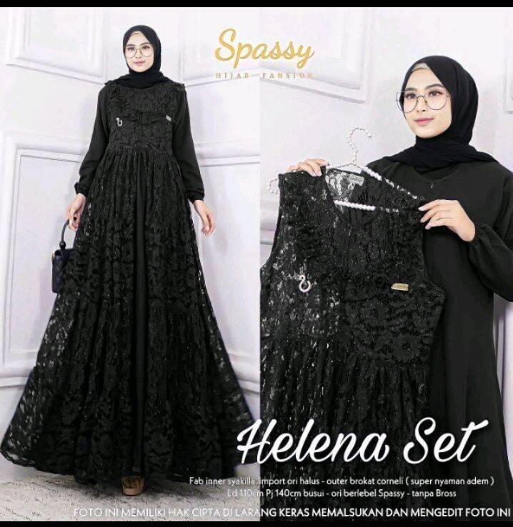 Helena set gamis rompi 2 in/outer pisah/brokat/gamis mewah | Lazada ...