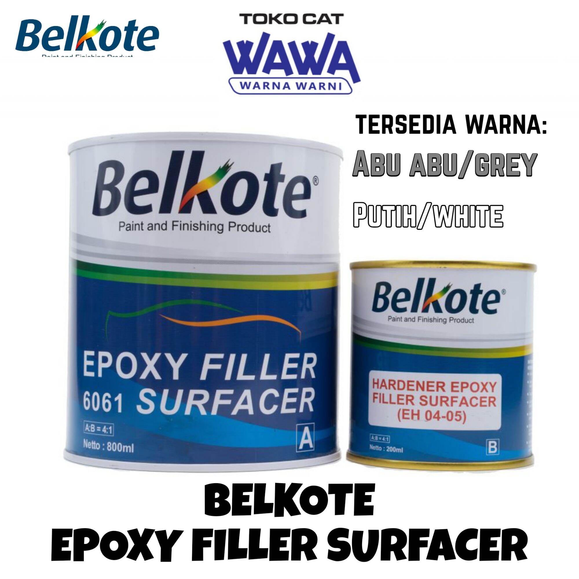 cat dasar Belkote epoxy filler surfacer 1liter/set abu abu/putih ...