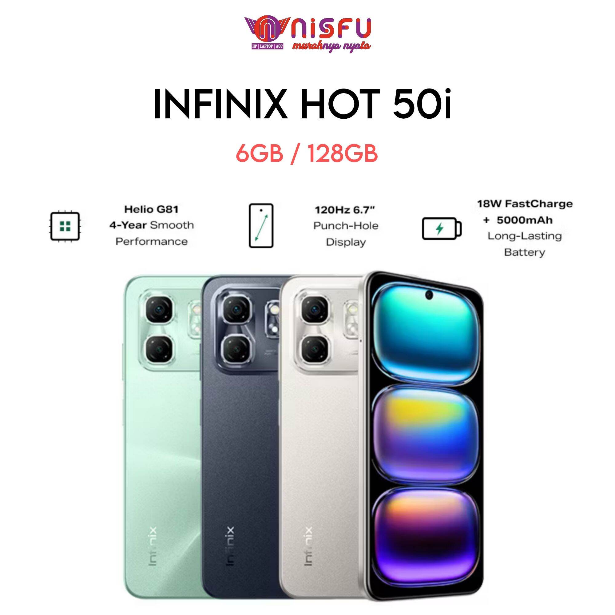 INFINIX HOT 50i - Ram 6+6GB / 128GB - Helio G81 - Kamera Utama 48MP AI ...