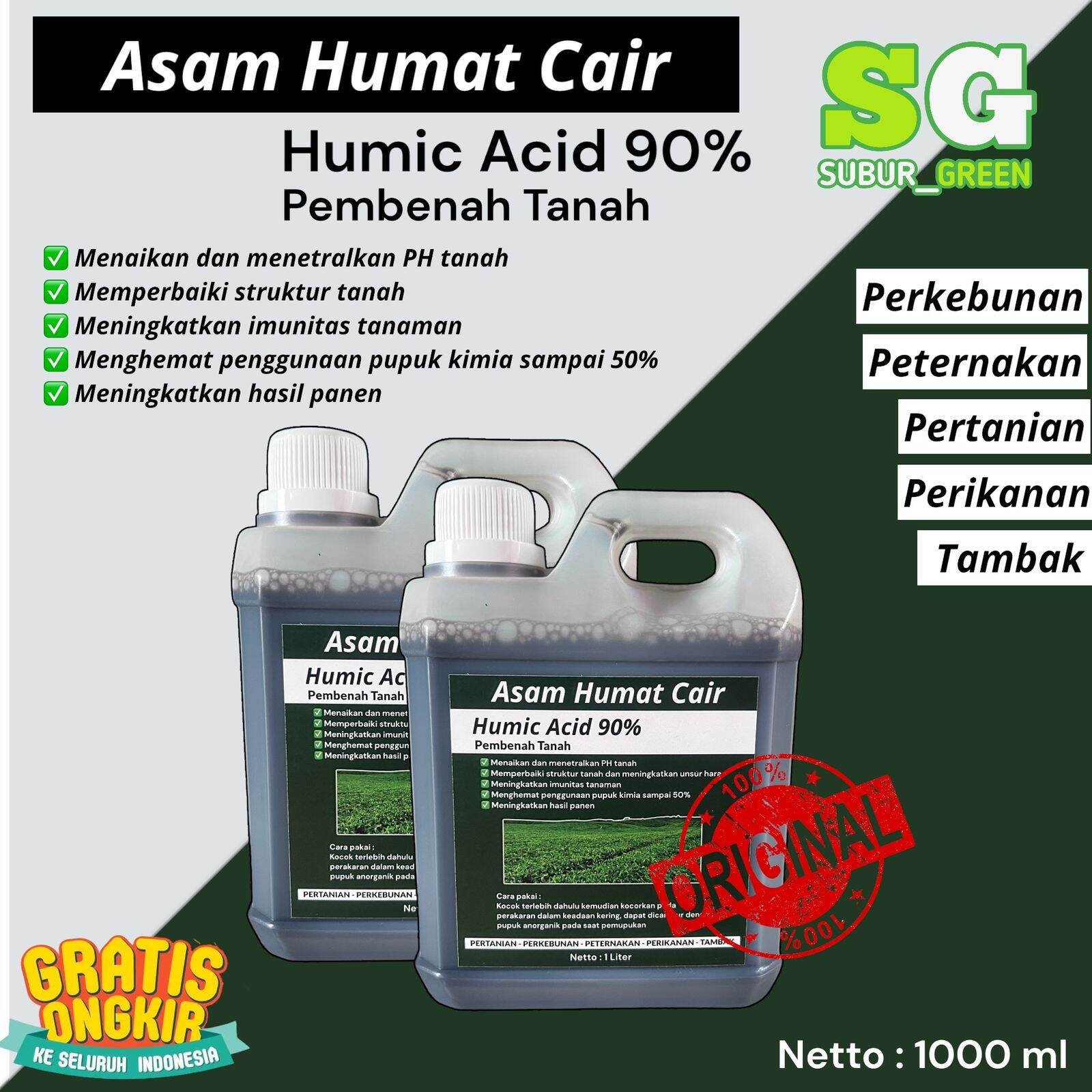 Pupuk Cair Organik Asam Humat Humic acid 90% Pembenah Tanah menyuburkan tanaman buah Bunga dan ...