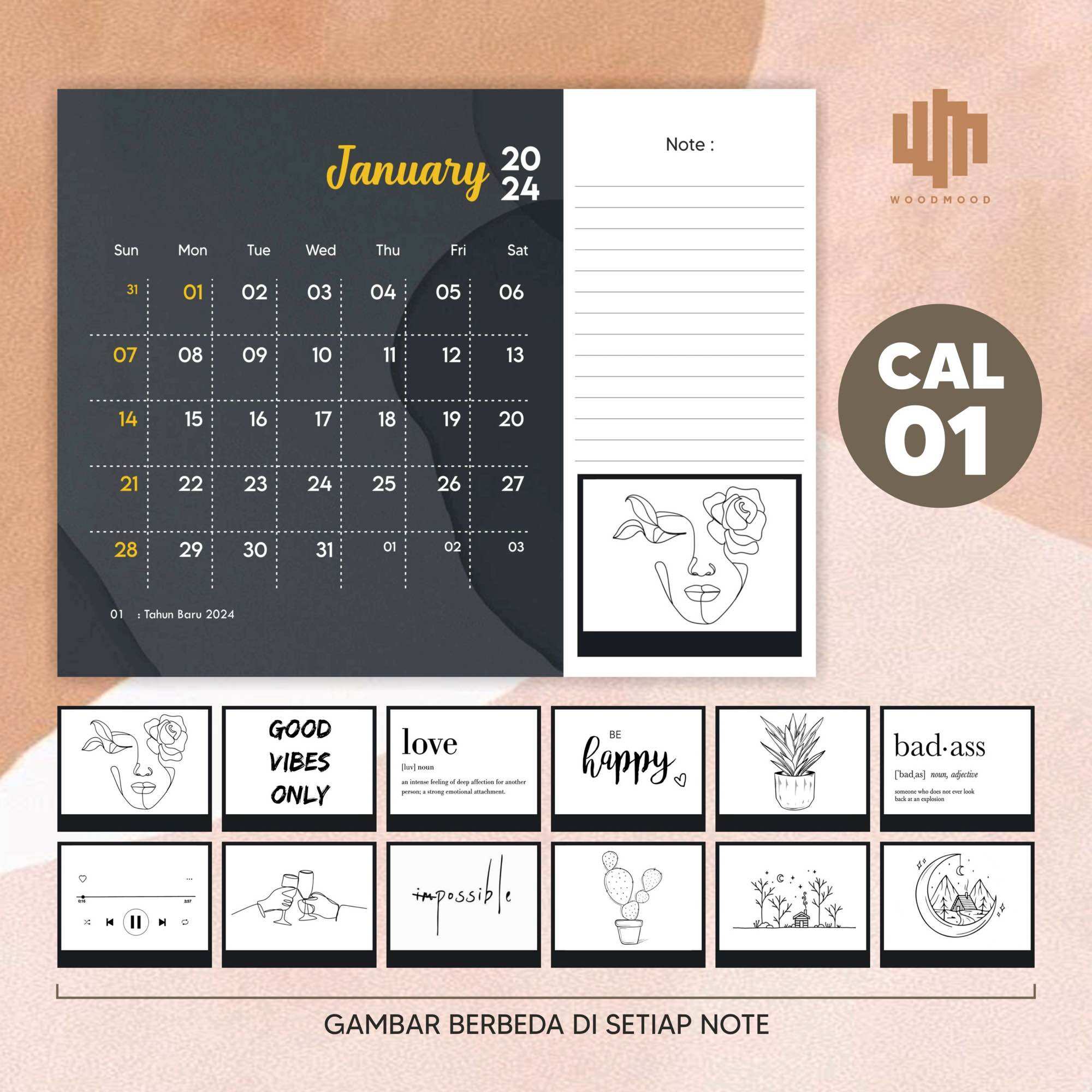 Kalender Duduk 2024/ Kalender Aesthetic/ Kalender Kekinian/ Kalender ...