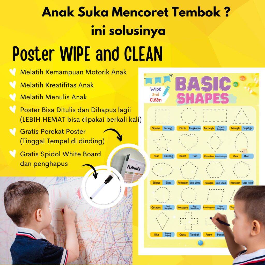 Poster Belajar Menulis Huruf Angka Bentuk Pola Wipe & Clean Gratis ...