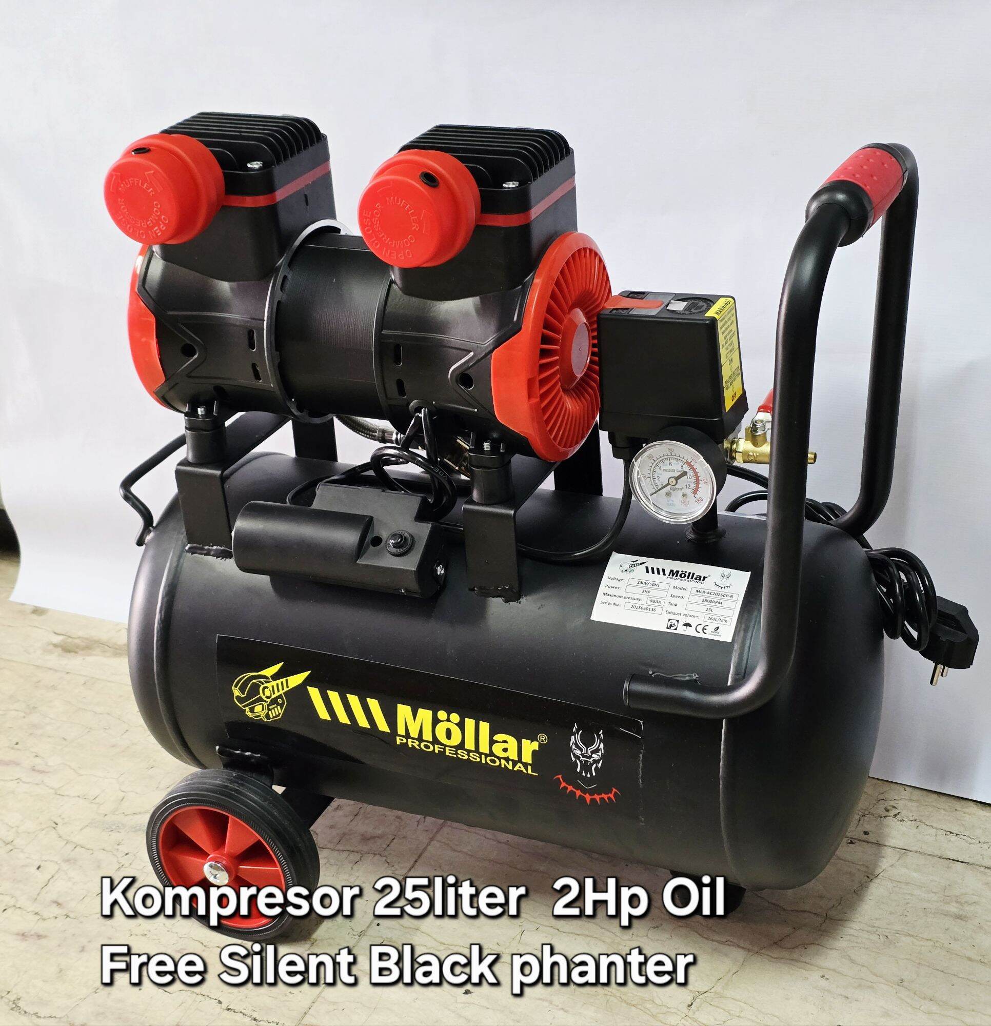 MOLLAR MLR-AC2025BP-P Kompresor Oil free 25liter 2Hp Silent Tipe Black ...