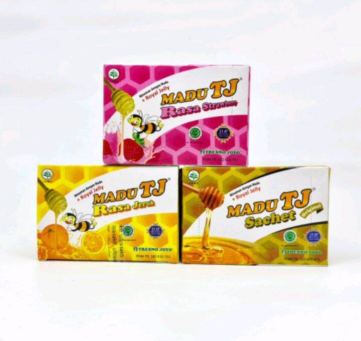 Madu TJ Sachet 1 Box isi 12 Sachet (Rasa Original, Jeruk, Strawberry) | Lazada Indonesia