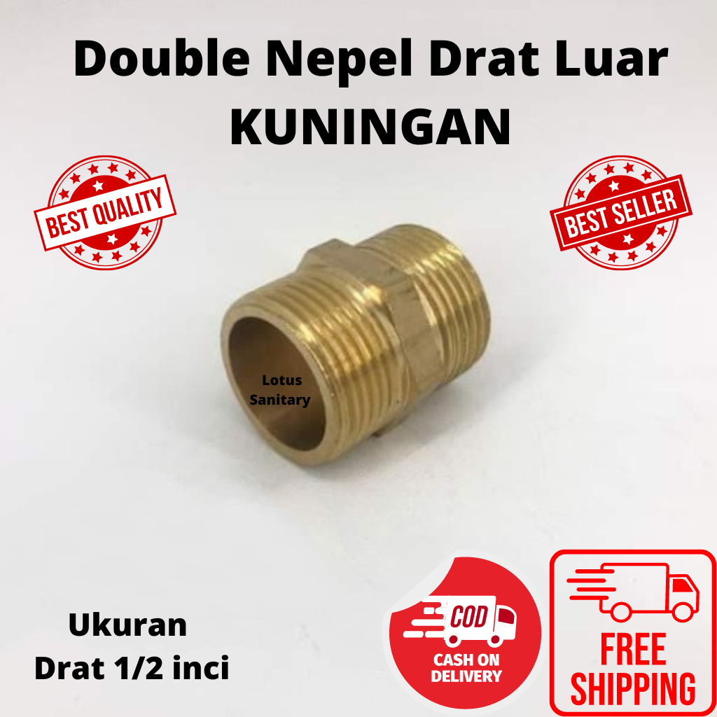 double nepel Kuningan / nipel dobel Drat luar ukuran 1/2" x 0,5 inch fitting pipa / sambung kran ...