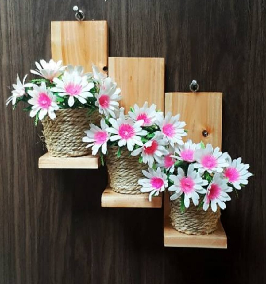 rak kayu tempel atau ambalan bunga dinding multifungsi satu set (3pcs ...