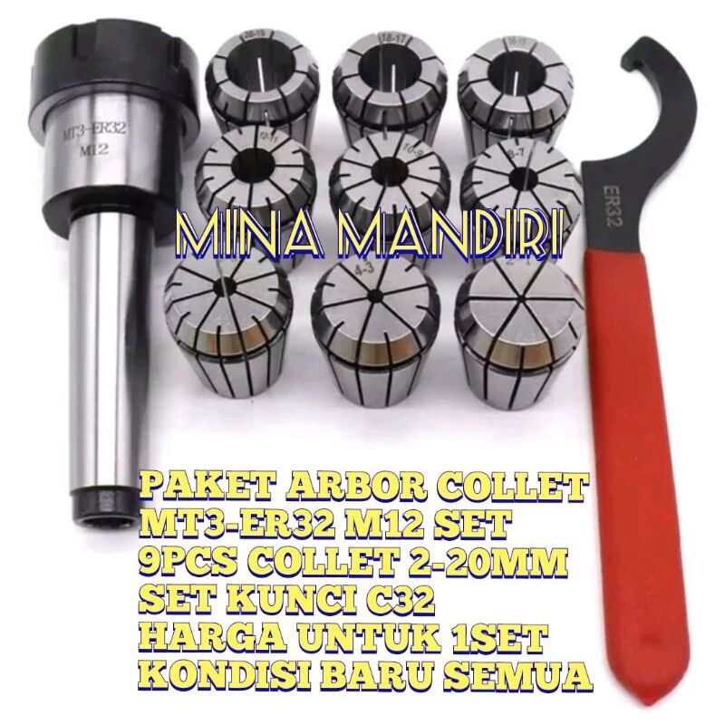 Arbor Collet MT3 Set Collet ER32 2-20mm dan kunci C32 cocok untuk mesin ...