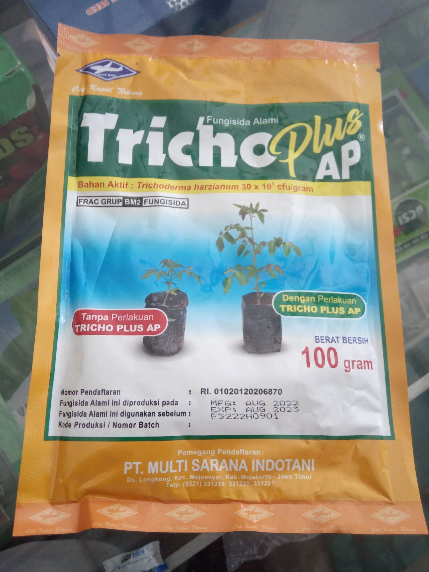 Fungisida alami Trichoderma Tricho plus Ap 100gr cap kapal terbang ...