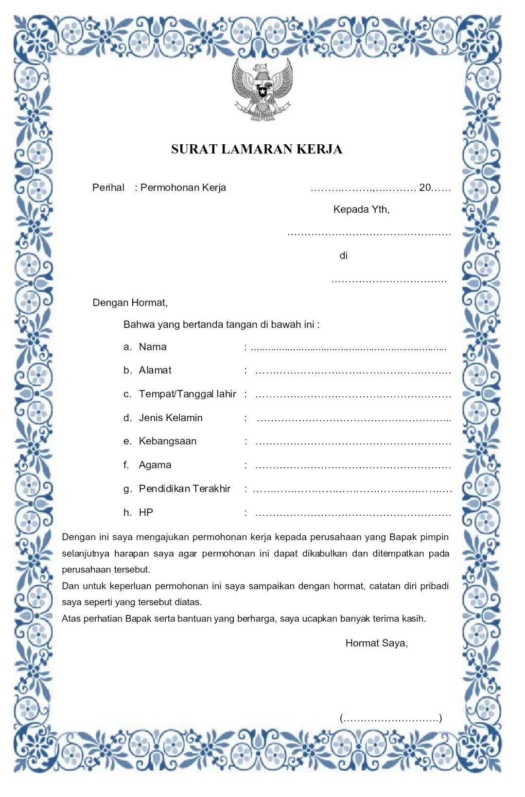 surat lamaran kerja blangko daftar riwayat hidup,CV Curiculum vitae ...