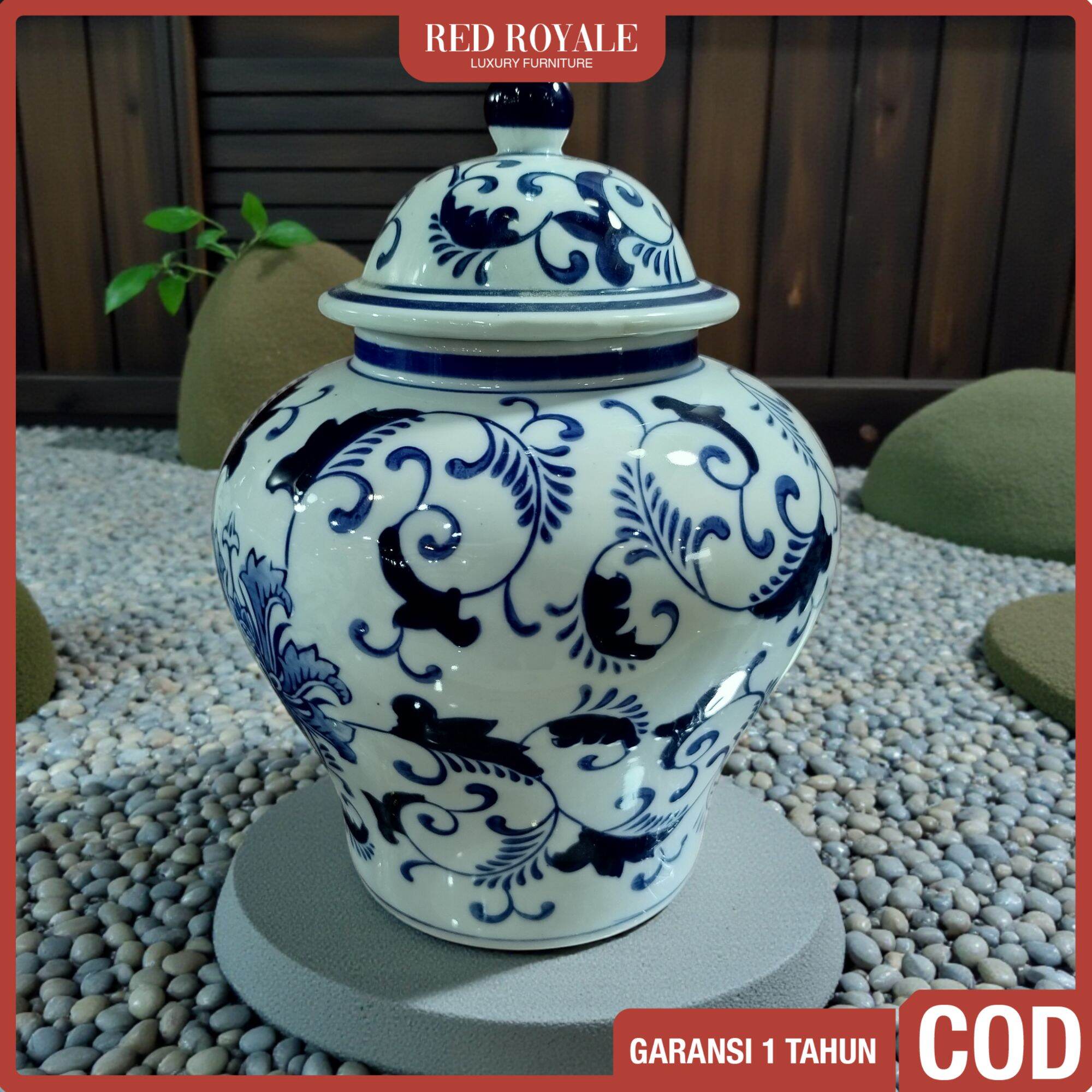 vas bunga guci putih biru keramik dekorasi hiasan rumah | Lazada Indonesia