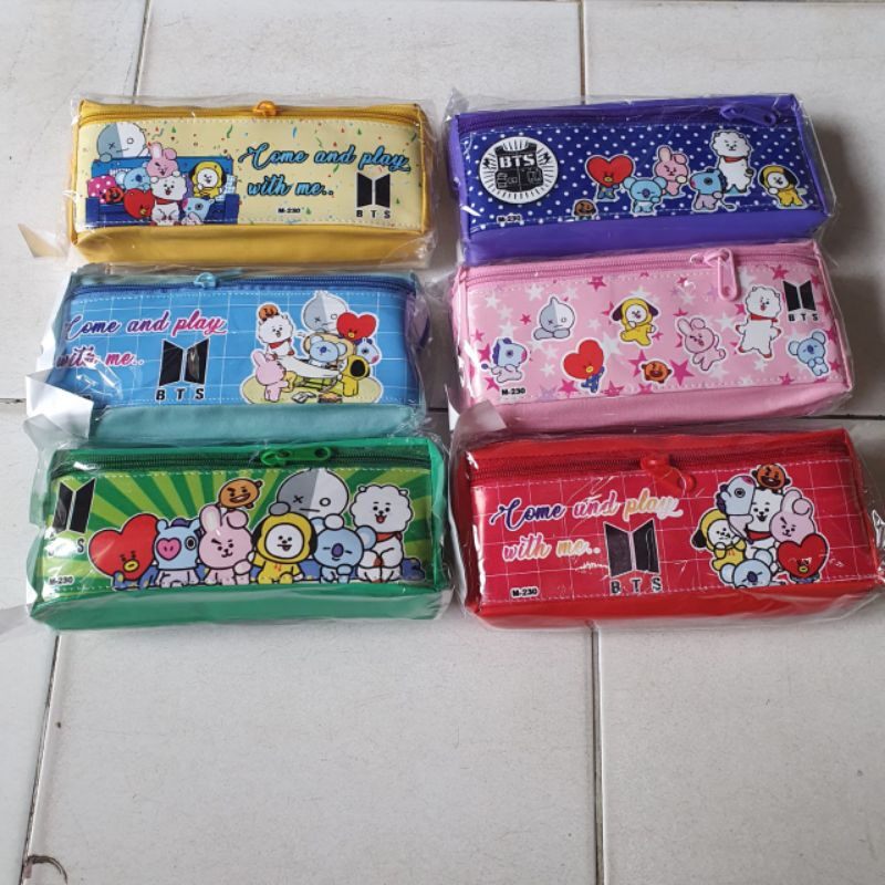 Dompet Pensil/ Tempat Pensil Resleting Kain/ Kulit BTS-21/ Fancy/ Polos ...