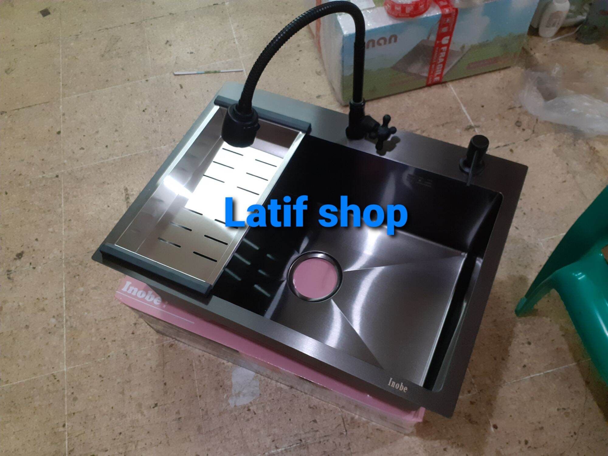 kitchen sink inobe 6045 hitam paket lengkap + kran flexible hitam ...