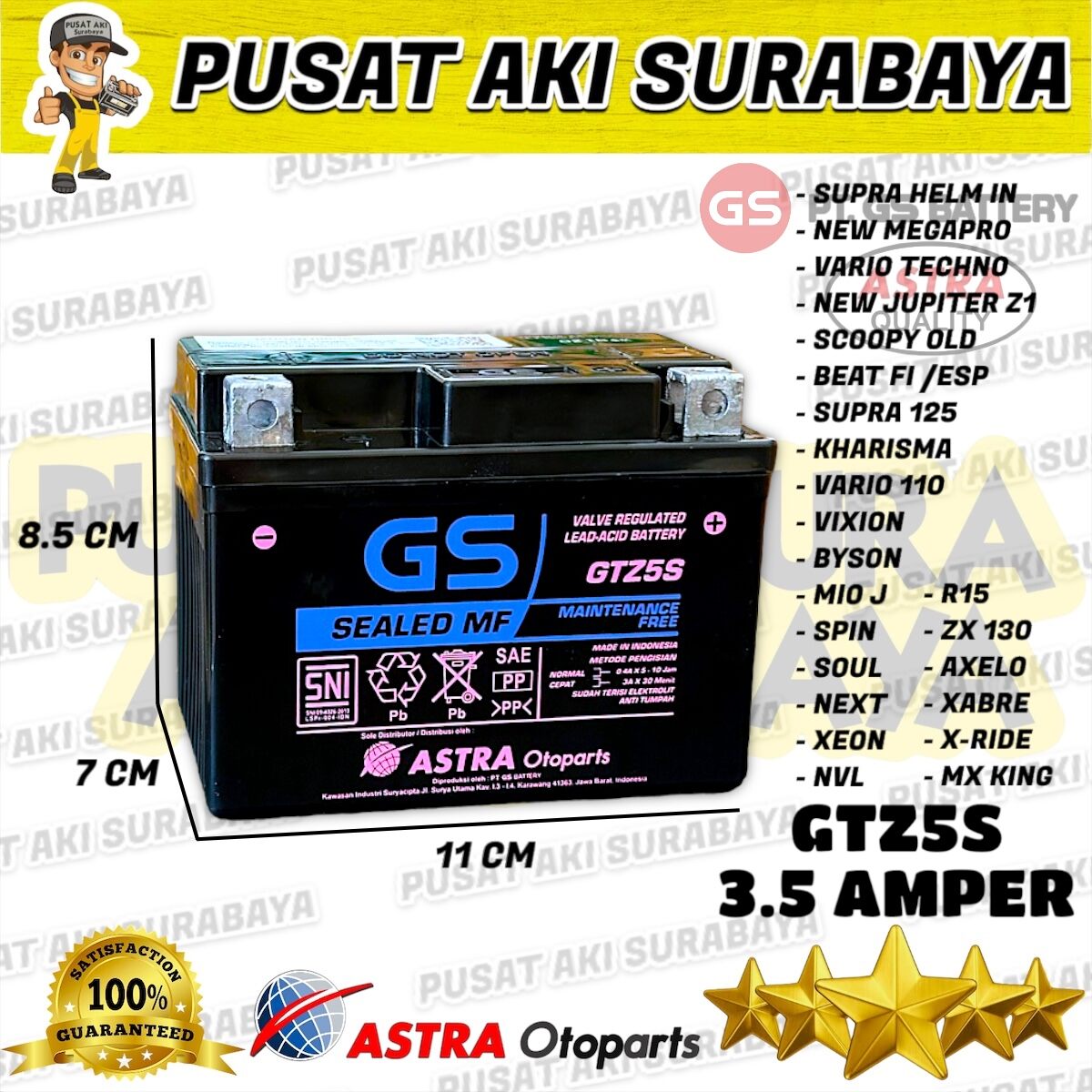 GARANSI ORIGINAL GS ASTRA GTZ5S ACCU KERING MF ASPIRA OTOPARTS AKI MOTOR BEAT VIXION XEON MIO ...