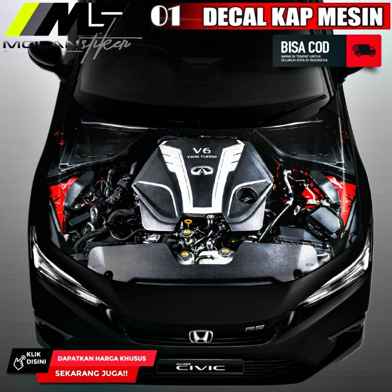 Decal Sticker Striping Variasi Kap Mesin Mobil / Decal Kap Mesin ...