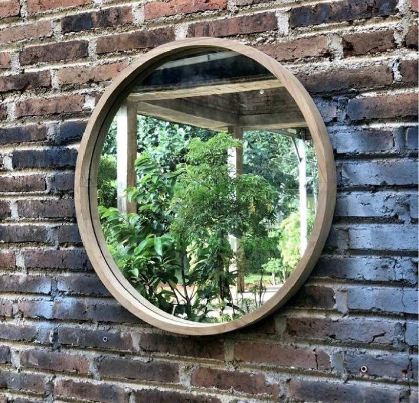 CERMIN DINDING BULAT KAYU JATI / CERMIN DIAMETER 60cm | Lazada Indonesia