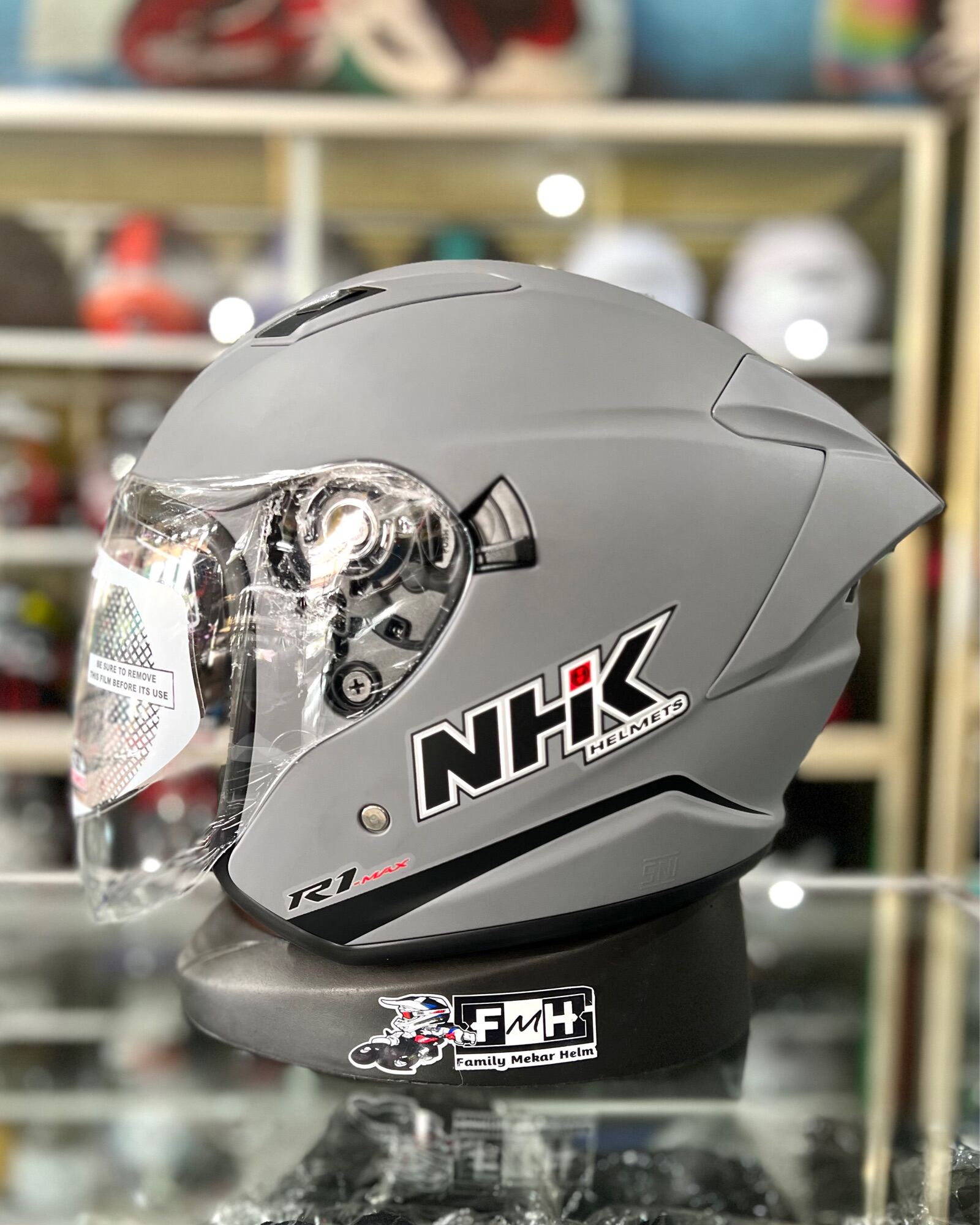 HELM NHK R1 MAX SOLID DIM GREY (ABU-ABU DOF) HELM HALF FACE DOUBLE VISOR TERBARU 2023 ORIGINAL ...