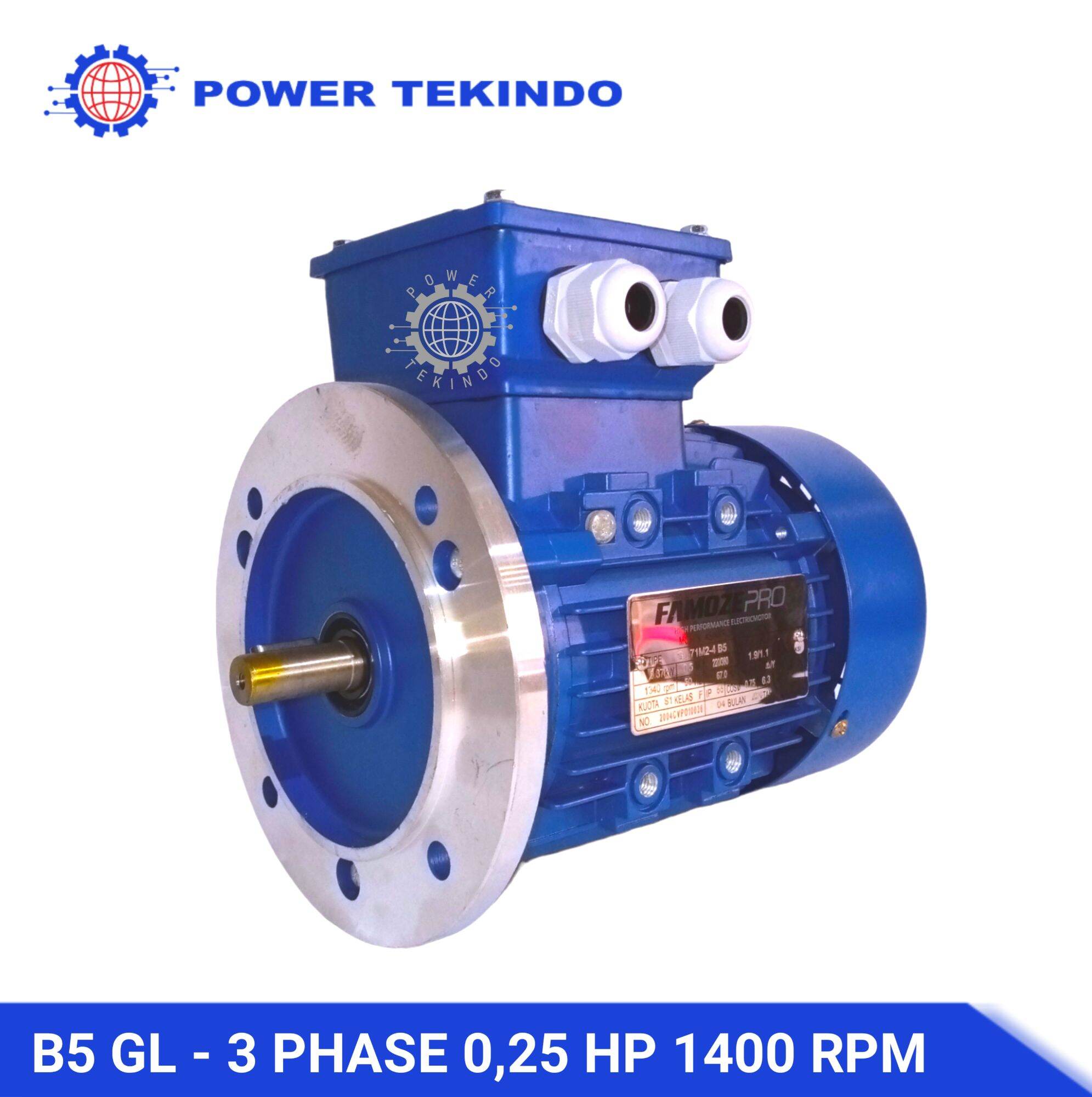 Famoze Pro Dinamo B5 3 Phase 0,25 HP 1400 RPM Tipe GL Vertikal Flange B5 1/4 PK Elektro Motor ...