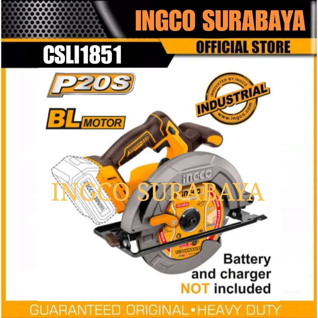 INGCO CSLI1851 P20S CIRCULAR SAW CORDLESS 20V MESIN GERGAJI SERKEL KAYU ...