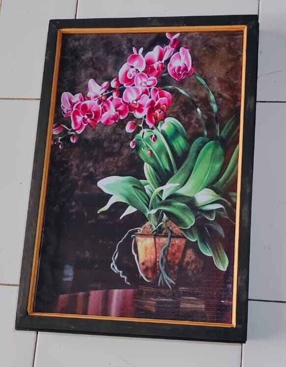 lukisan cetak bunga anggrek ungu plus bingkai ukuran 65×45 | Lazada ...