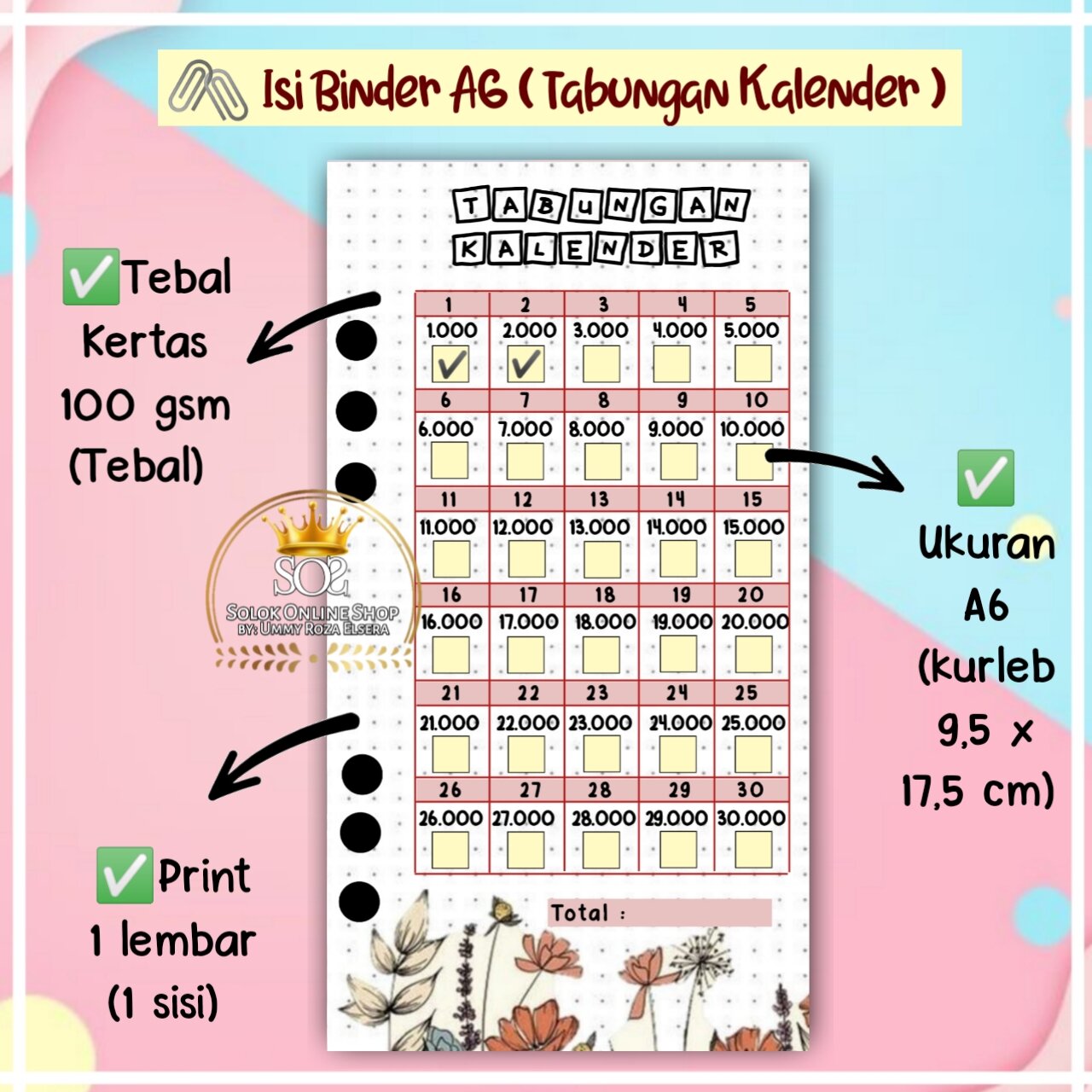 Tabungan Kalender | Kertas Binder A6 | Lazada Indonesia