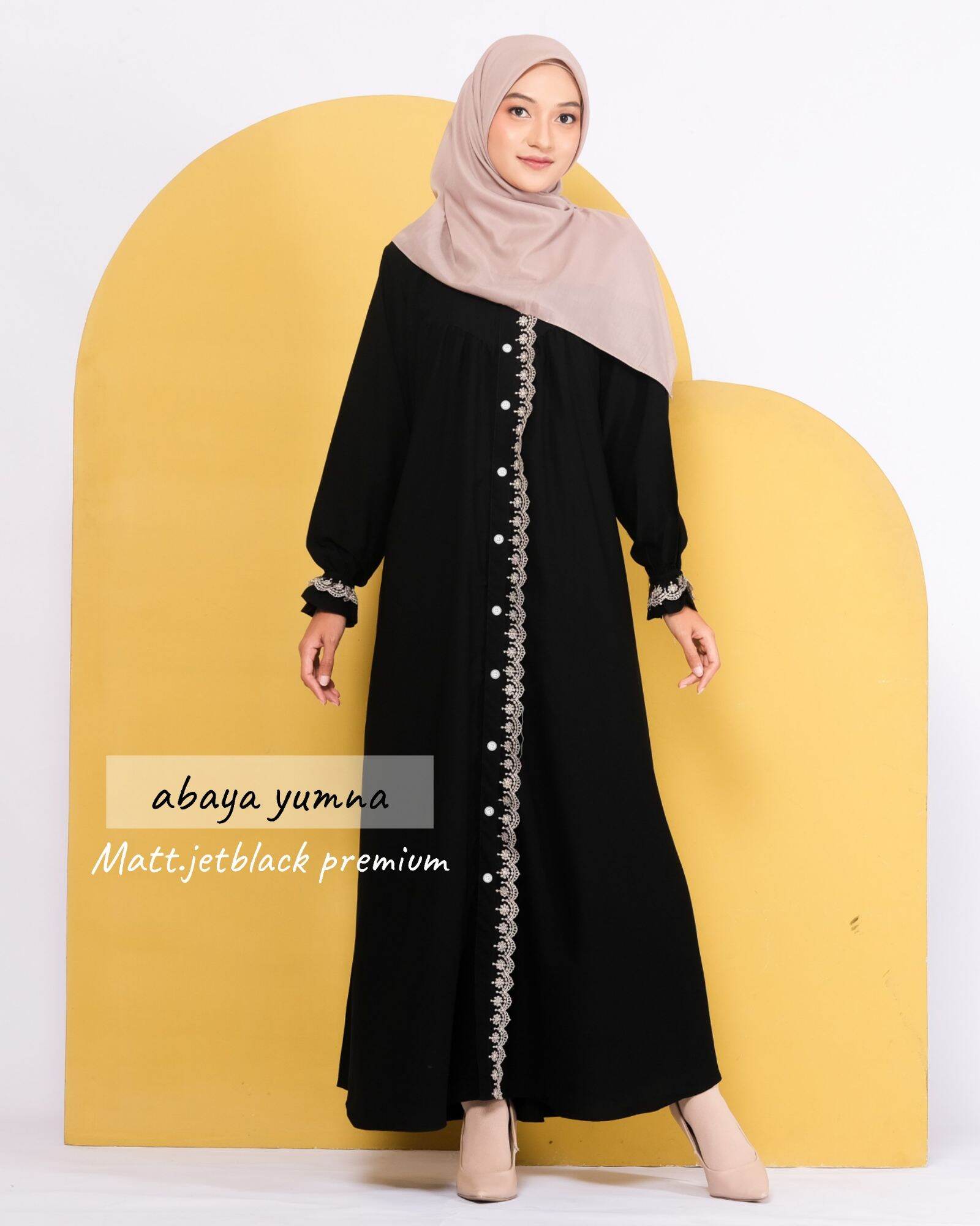 abaya yumna / gamis hitam / abaya renda / jetblack renda / premium | Lazada Indonesia