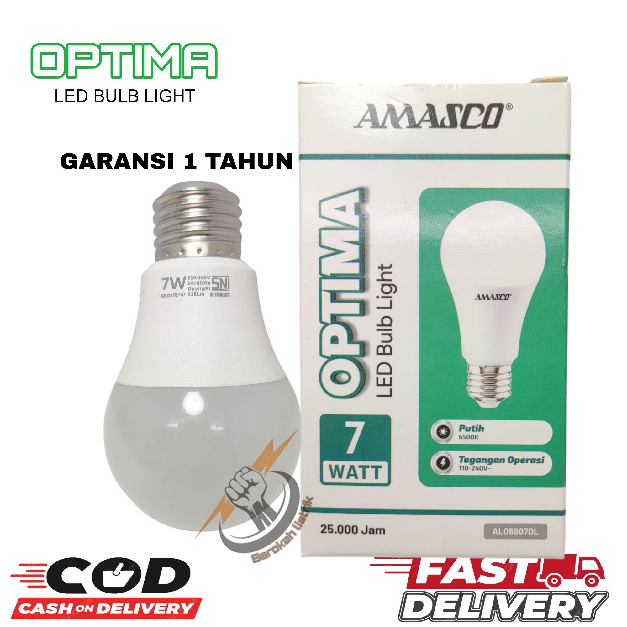 Bohlam lampu GARANSI 1 TAHUN 7 Watt AMASCO OPTIMA/Lampu LED 7wat super terang GARANSI 1 TAHUN ...