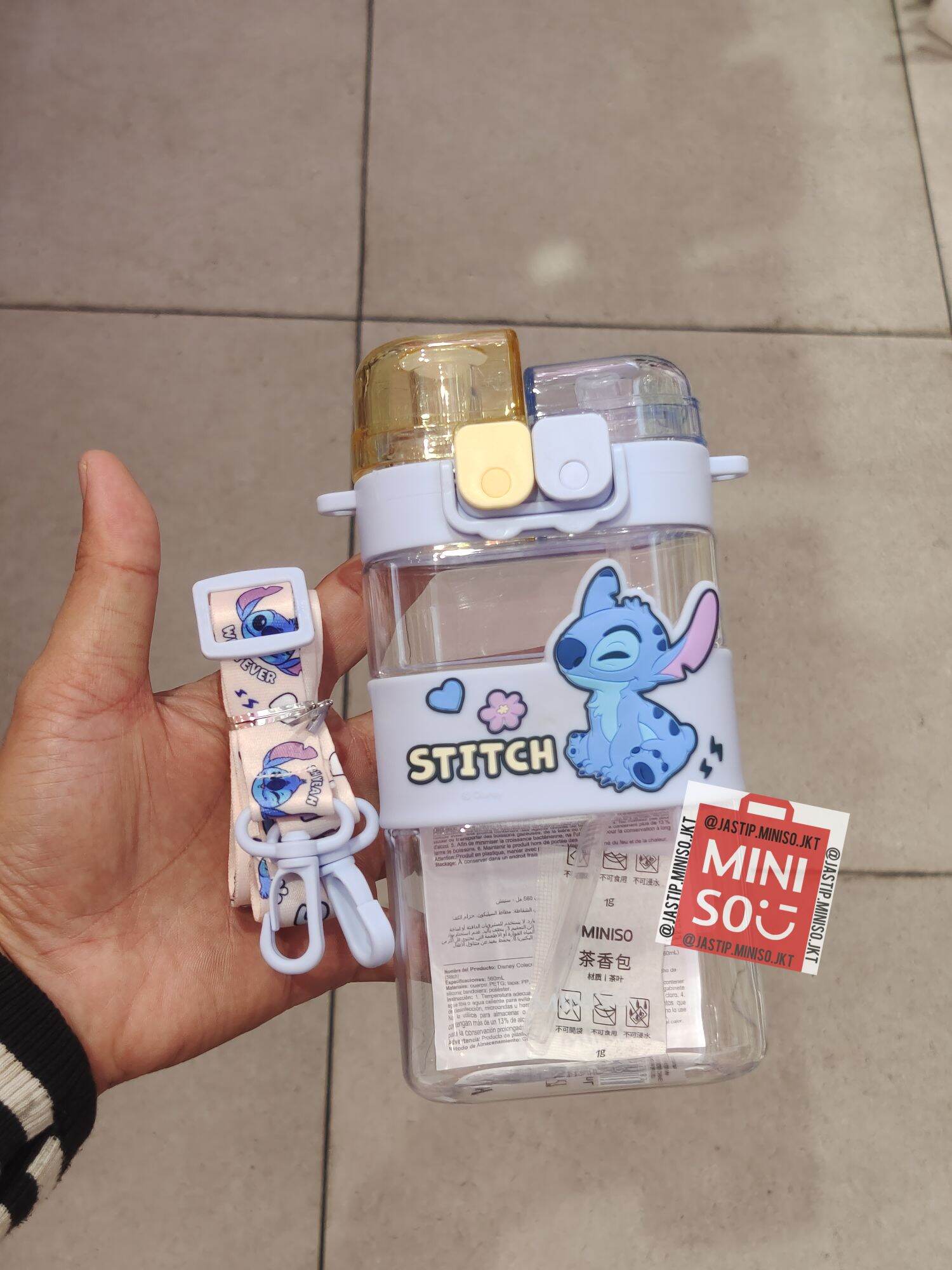 MINISO 🆕 Botol Minum Sedotan 2in1 + Tali Panjang DISNEY STITCH / LOTSO ...