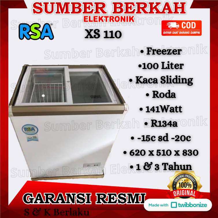 Chest Freezer Sliding kaca RSA xs 110 promo 100 liter | Lazada Indonesia