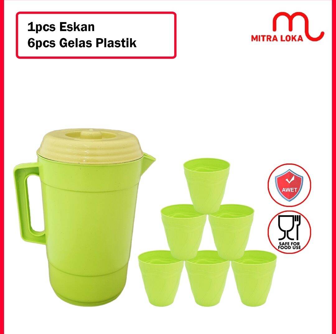 Mitra Loka Eskan Plastik Jumbo 4L Teko Set Dengan Gelas 6 Pcs | Lazada ...